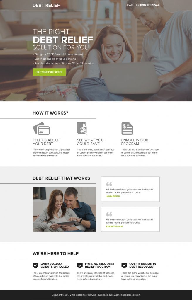Credit Card Debt Relief And Settlement Landing Pages