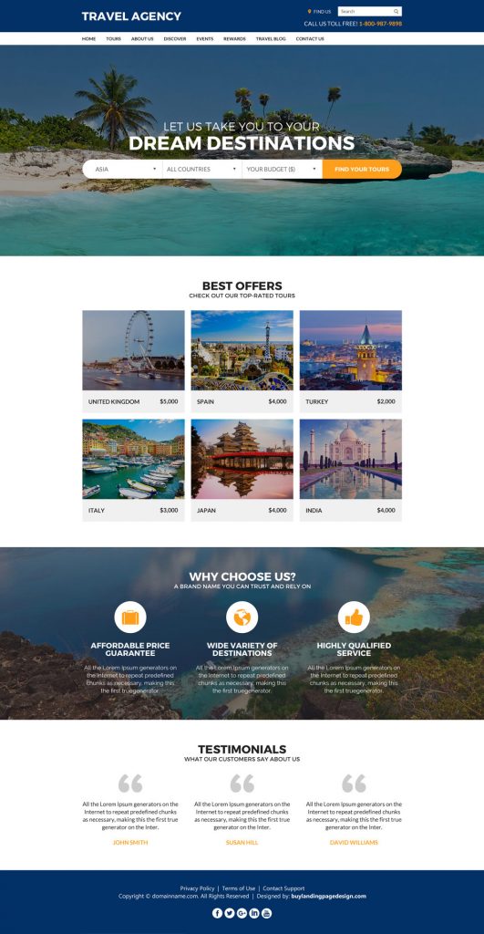 travel landing page design to capture lead and boost your business
