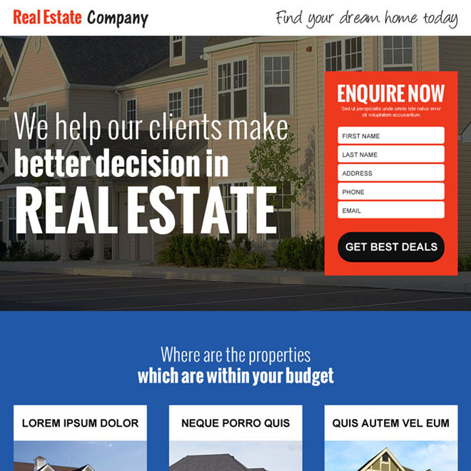 real estate company small lead capture landing page design real estate company small lead capture landing page design